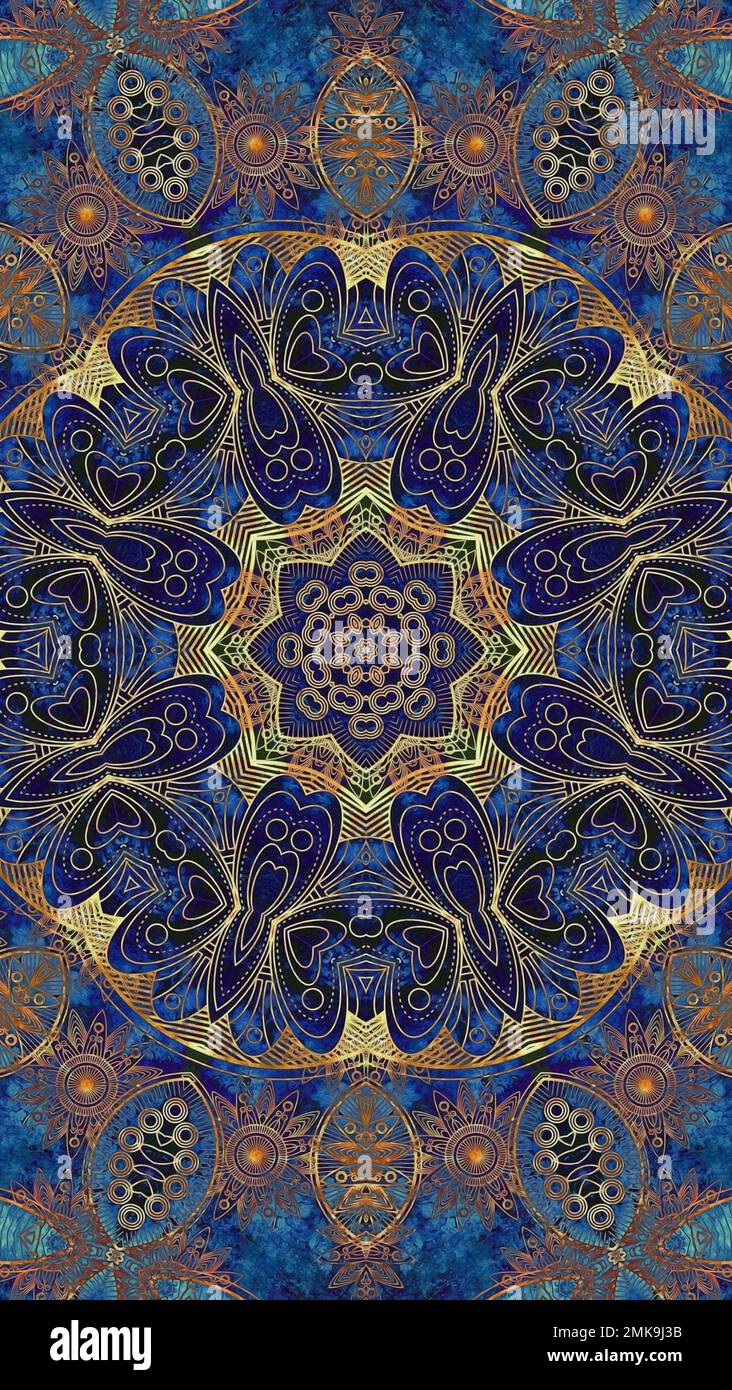 golden blue textured mandala art pattern for glory mystic magic design ...