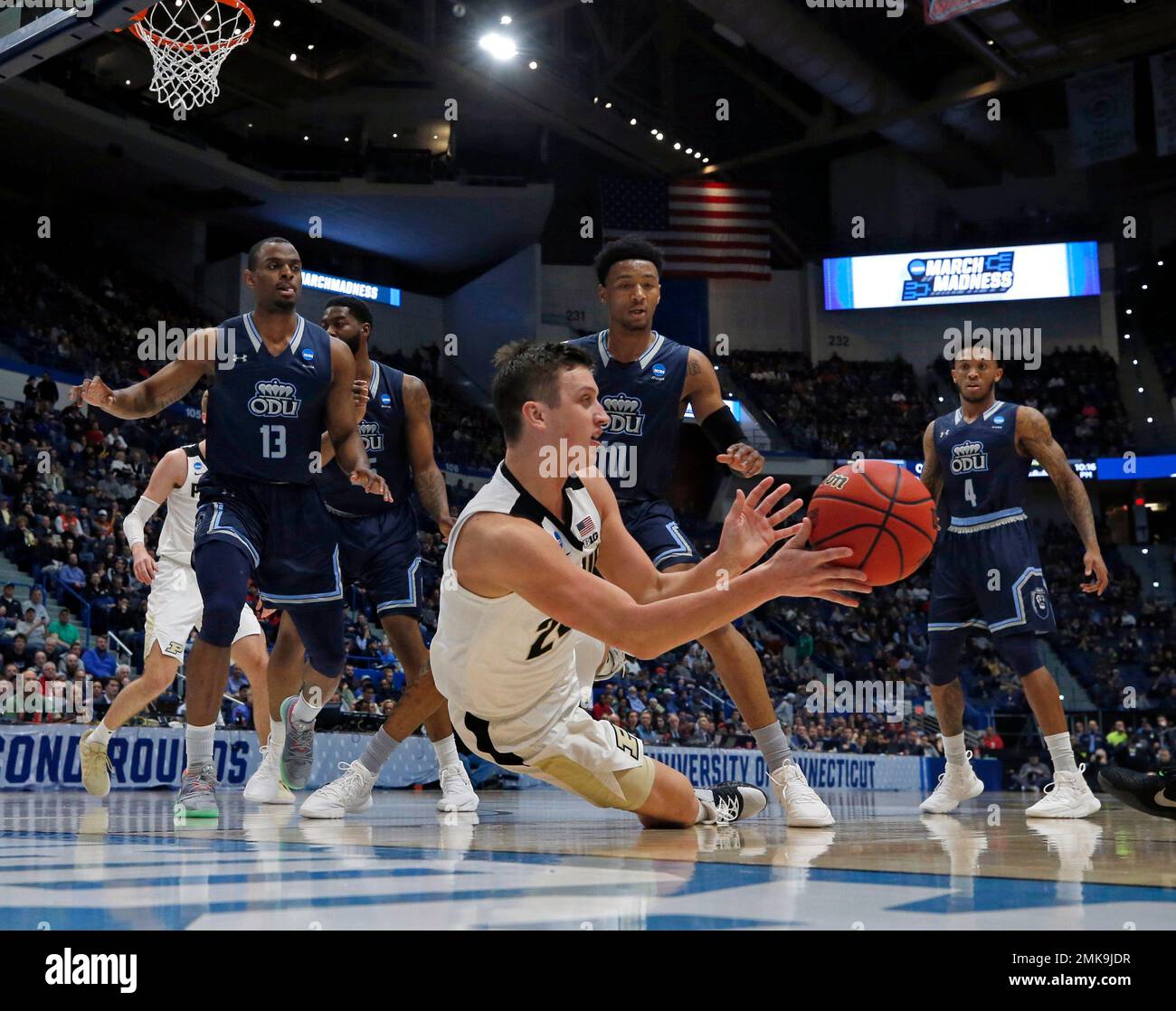 Purdue's Grady Eifert (24) dives to control a rebound against Old ...