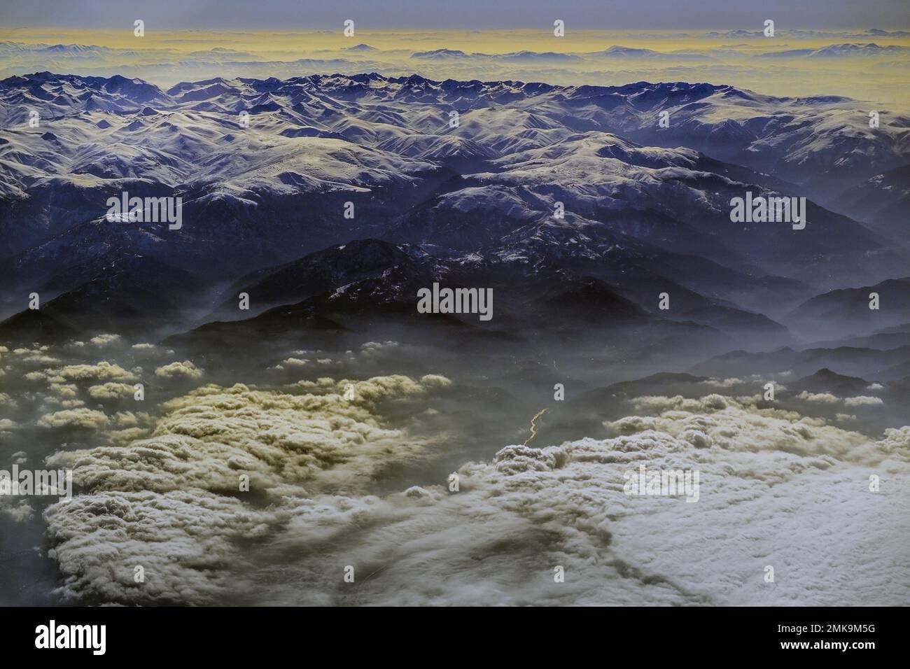 foggy mountains at sunrise. Mountain silhouettes, mountain ranges. Rize ...