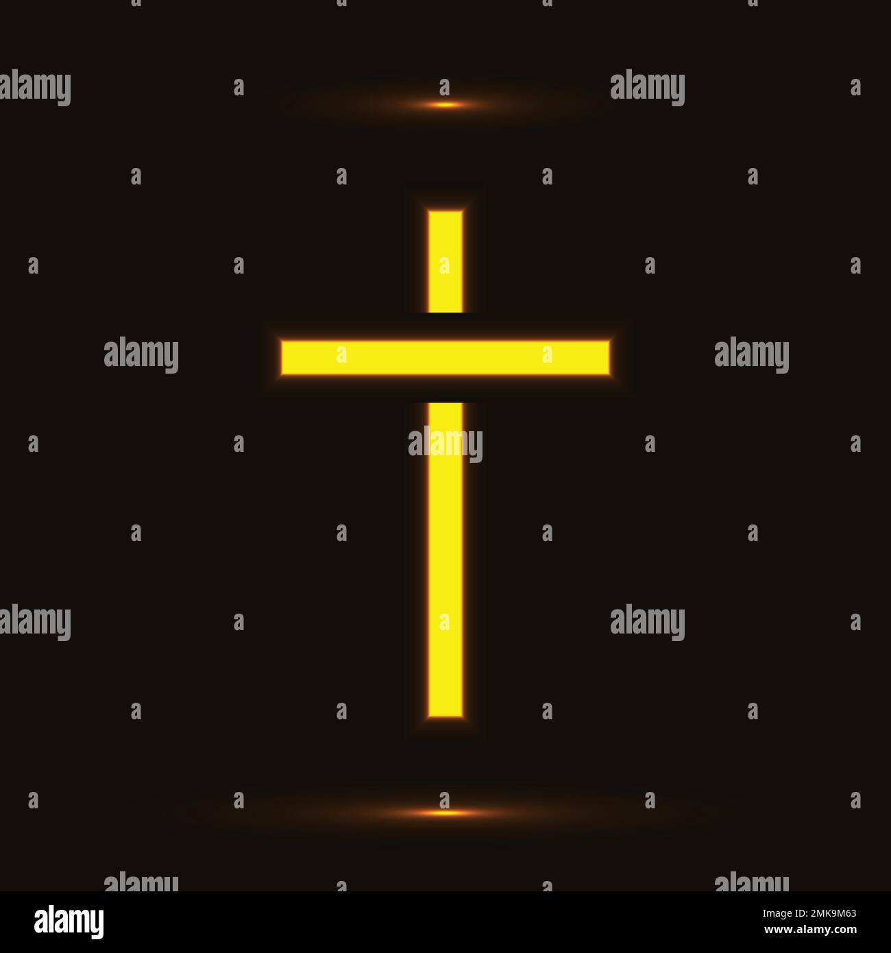 Golden Roman cross symbol over black background. Catholic glowing cross ...