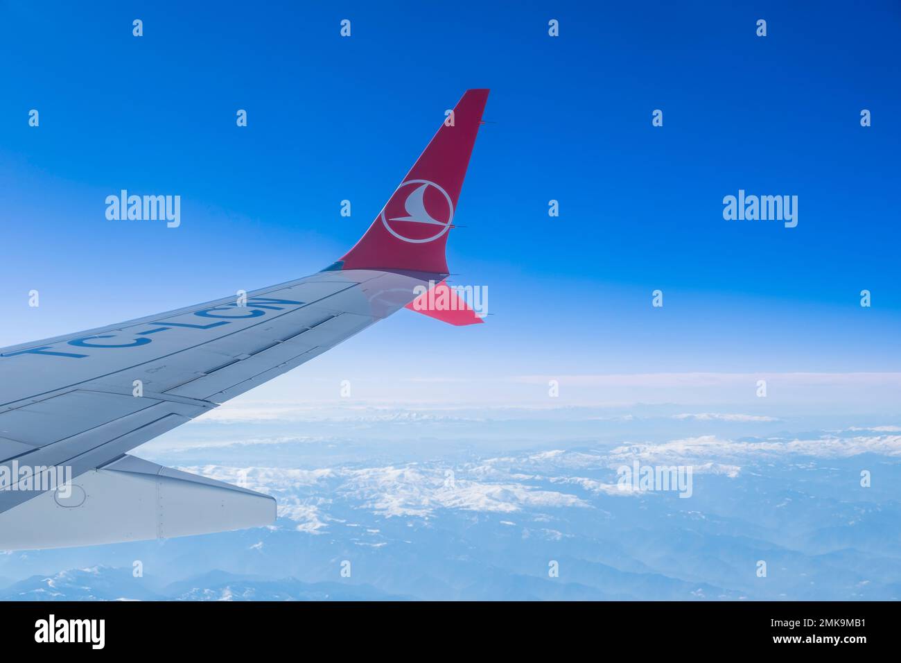 Trabzon, Turkey, 01.20.2023: Clouds and mountains seen from airplane ...