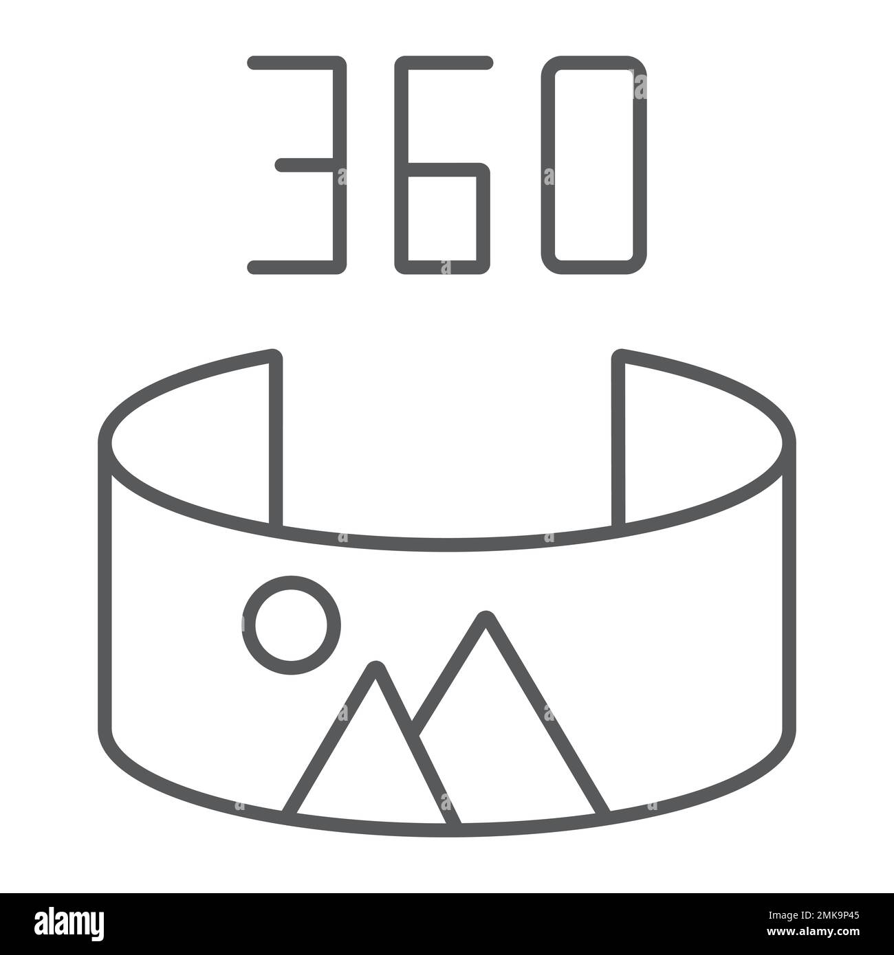 Panorama view thin line icon, panoramic and rotation, 360 degree sign, vector graphics, a linear ...