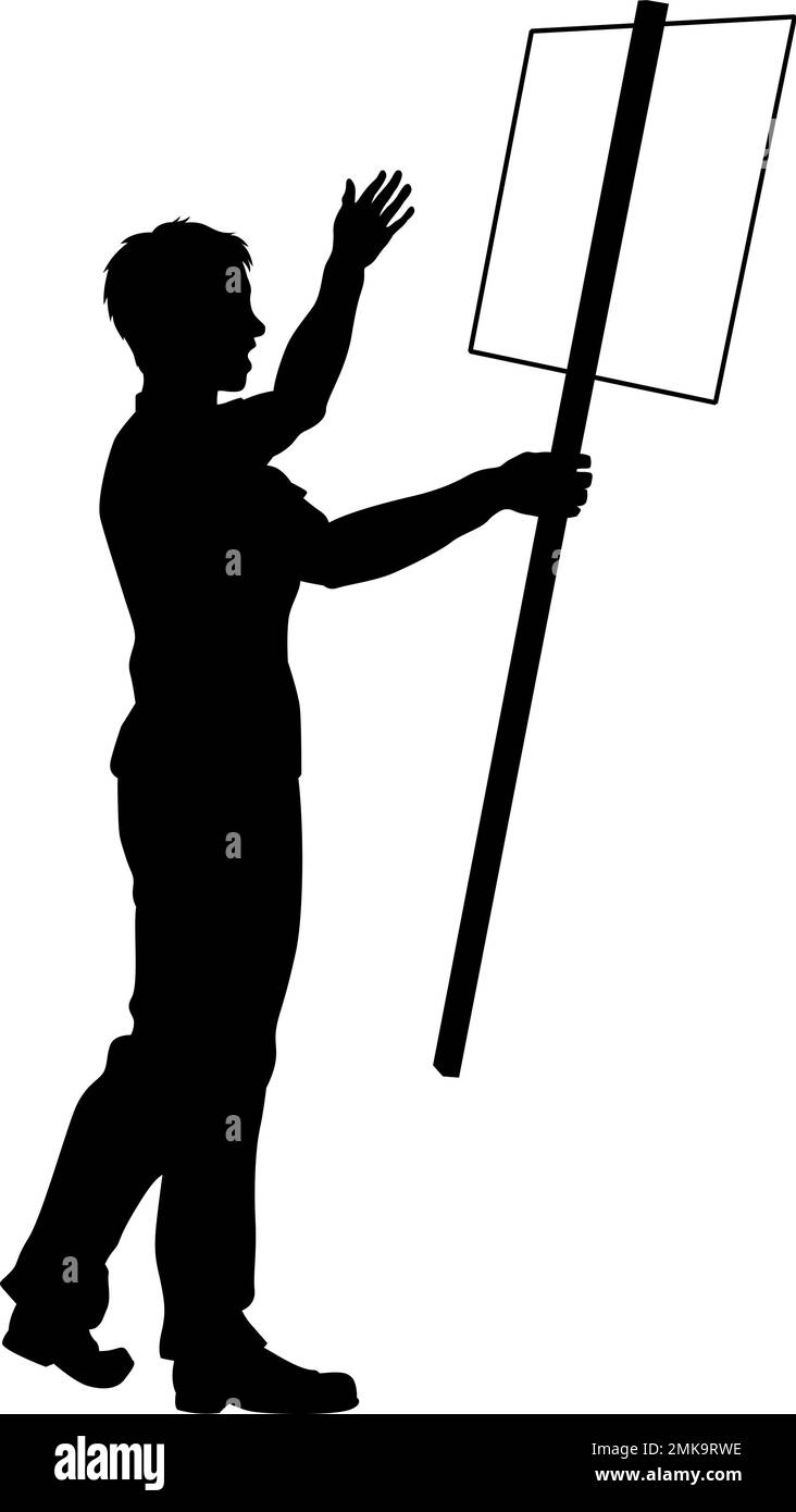 Protest Rally March Picket Sign Silhouette Person Stock Vector Image ...
