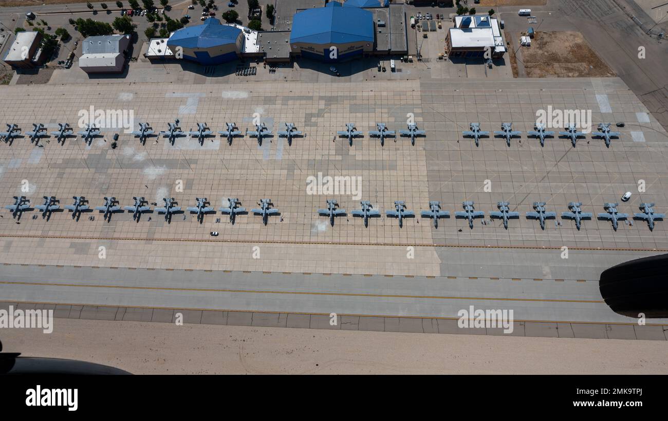 Thirty-seven A-10 Thunderbolt II’s sit on the flightline at Gowen Field ...