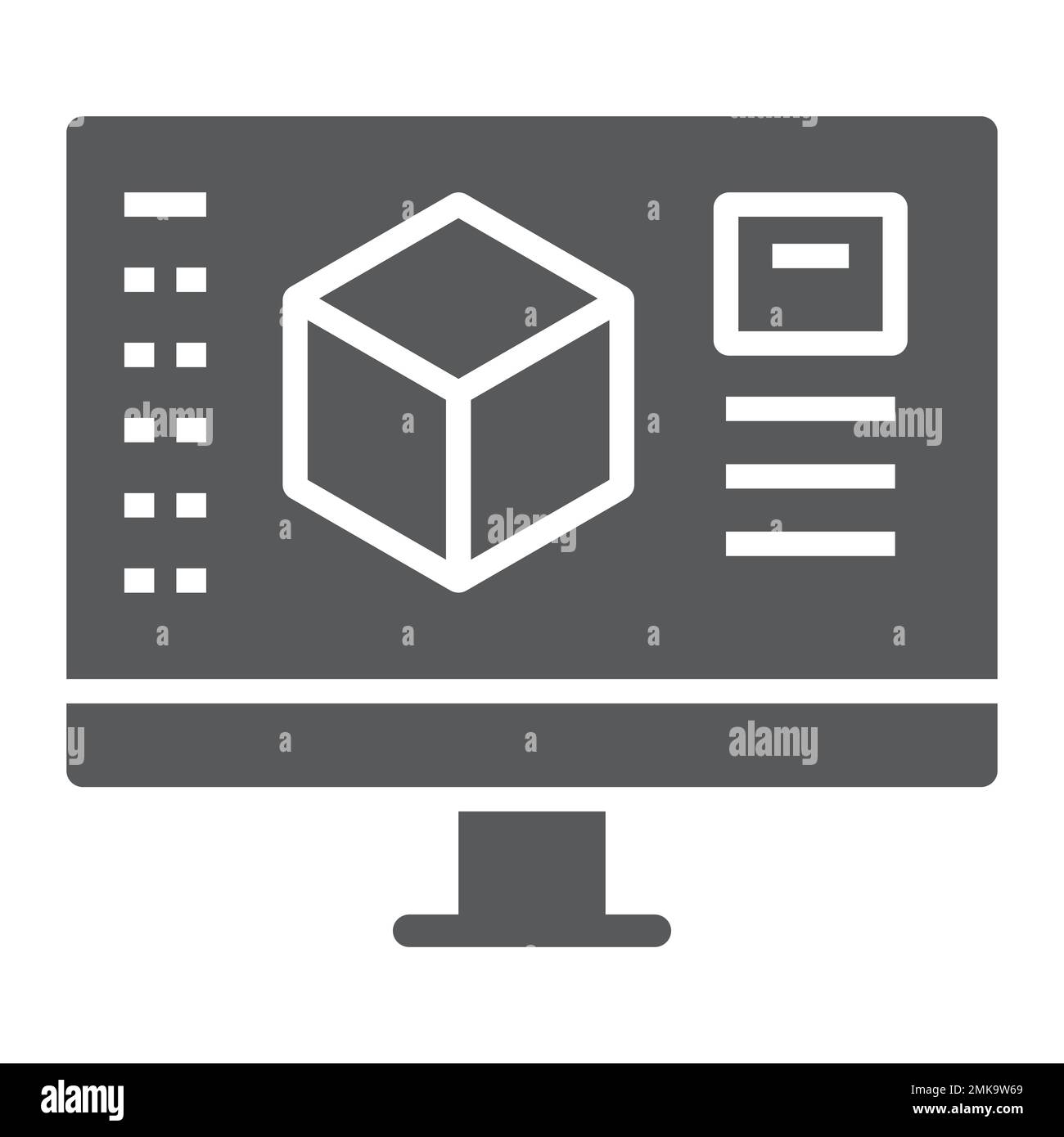 3d design glyph icon, model and computer, 3d modeling sign, vector graphics, a solid pattern on ...