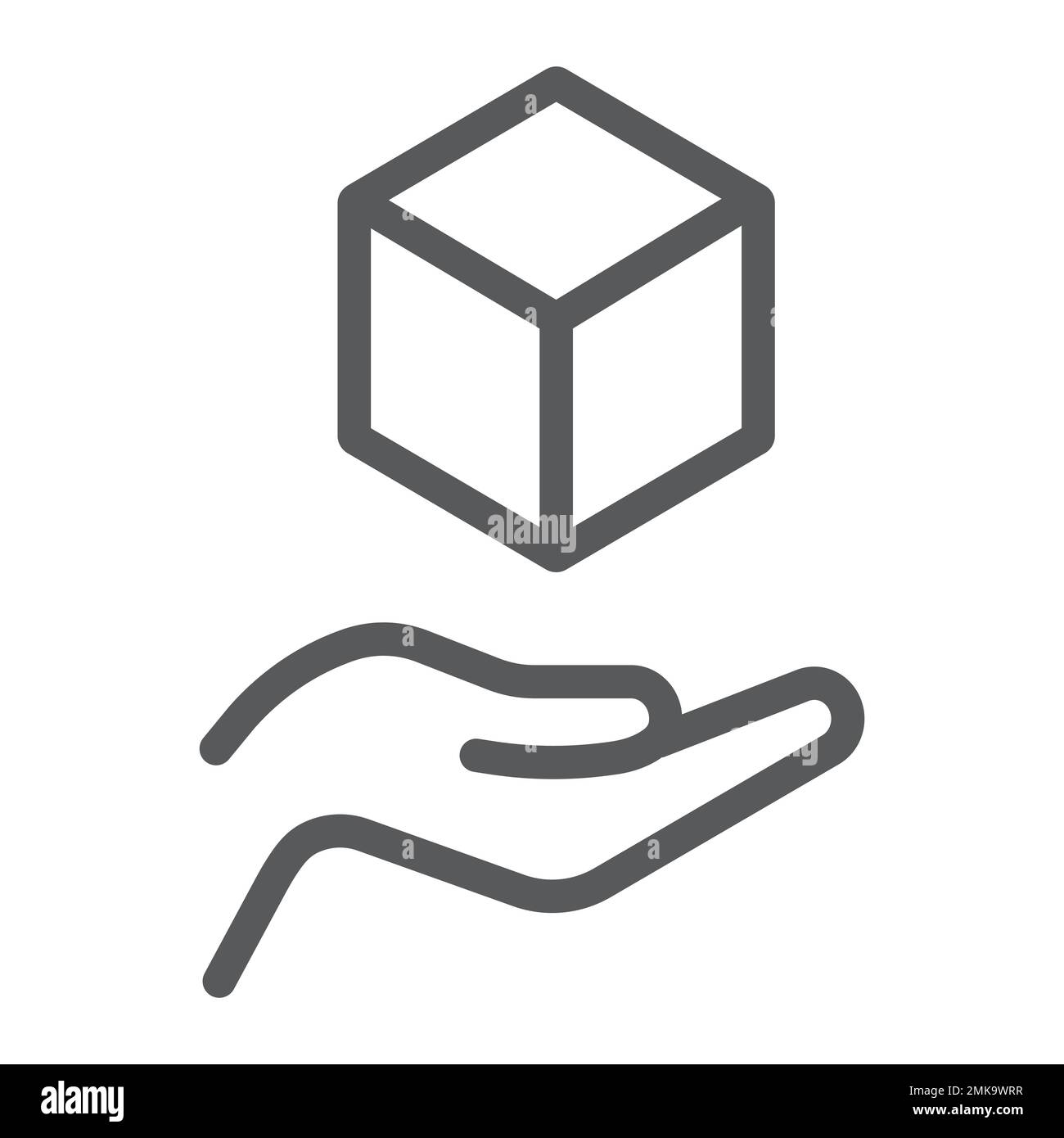 Cube in hands line icon, arm and cube, hands holding block sign, vector ...