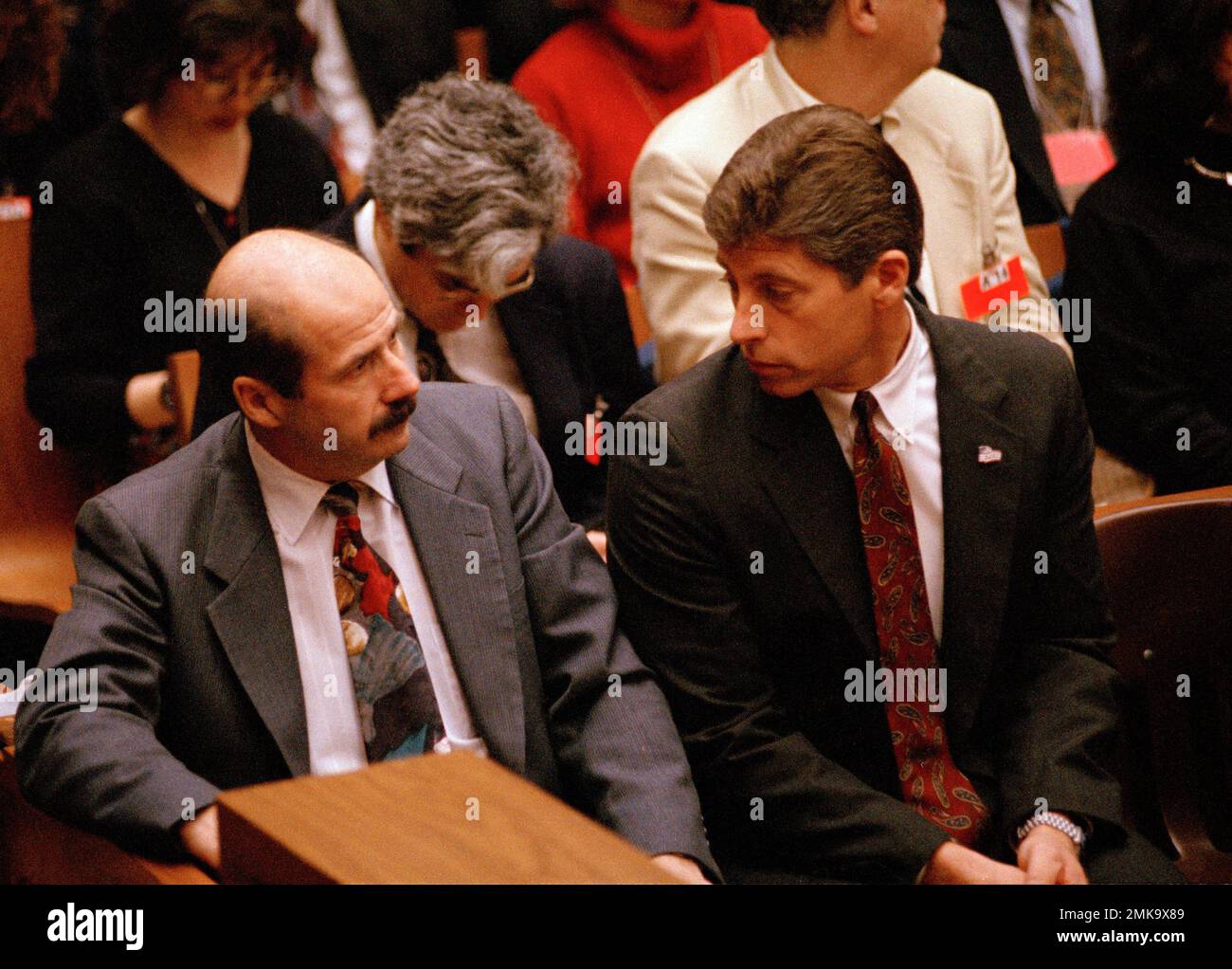 Los Angeles Police Department Detectives Tom Lange, left, and Mark Fuhrman, right, sit together ...