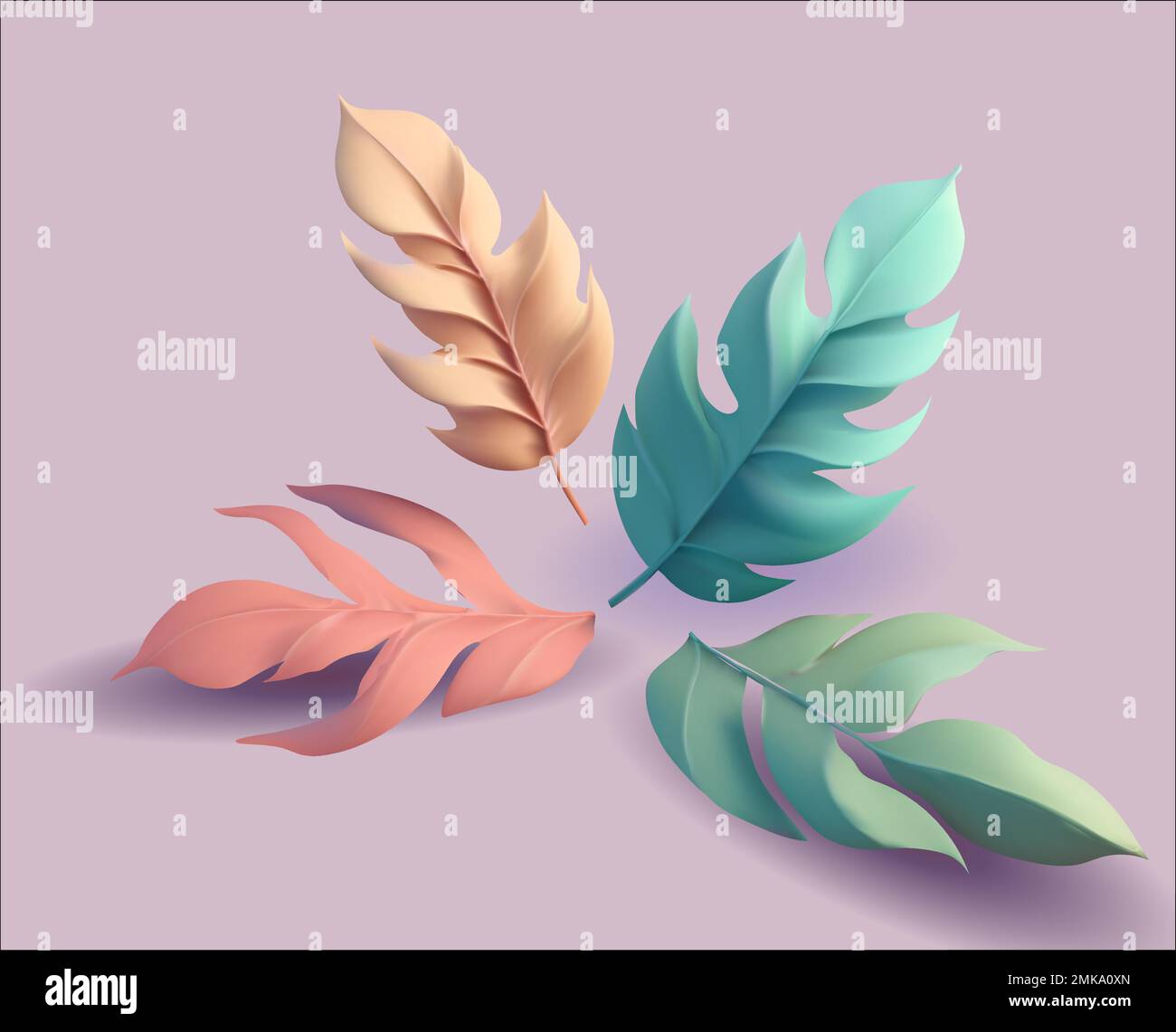 3d leaves plant background. Vector pastel elegant abstract backdrop ...