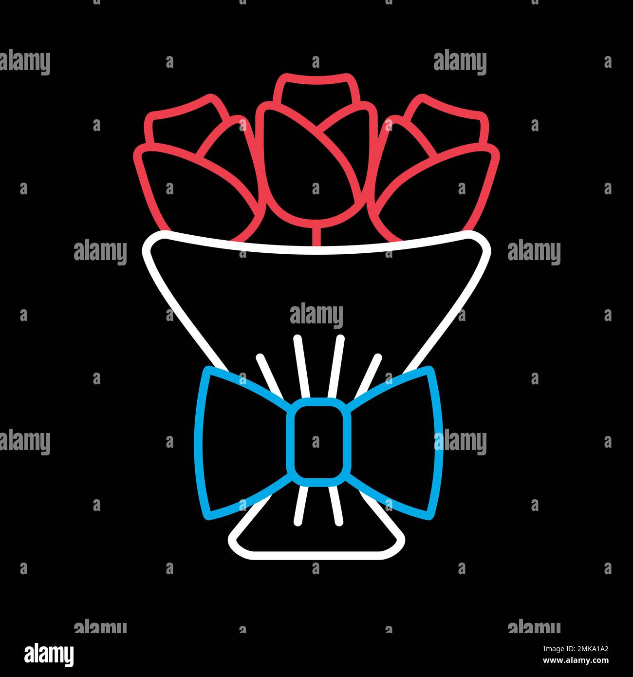 Red roses bouquet on black background icon. Valentine day symbol ...