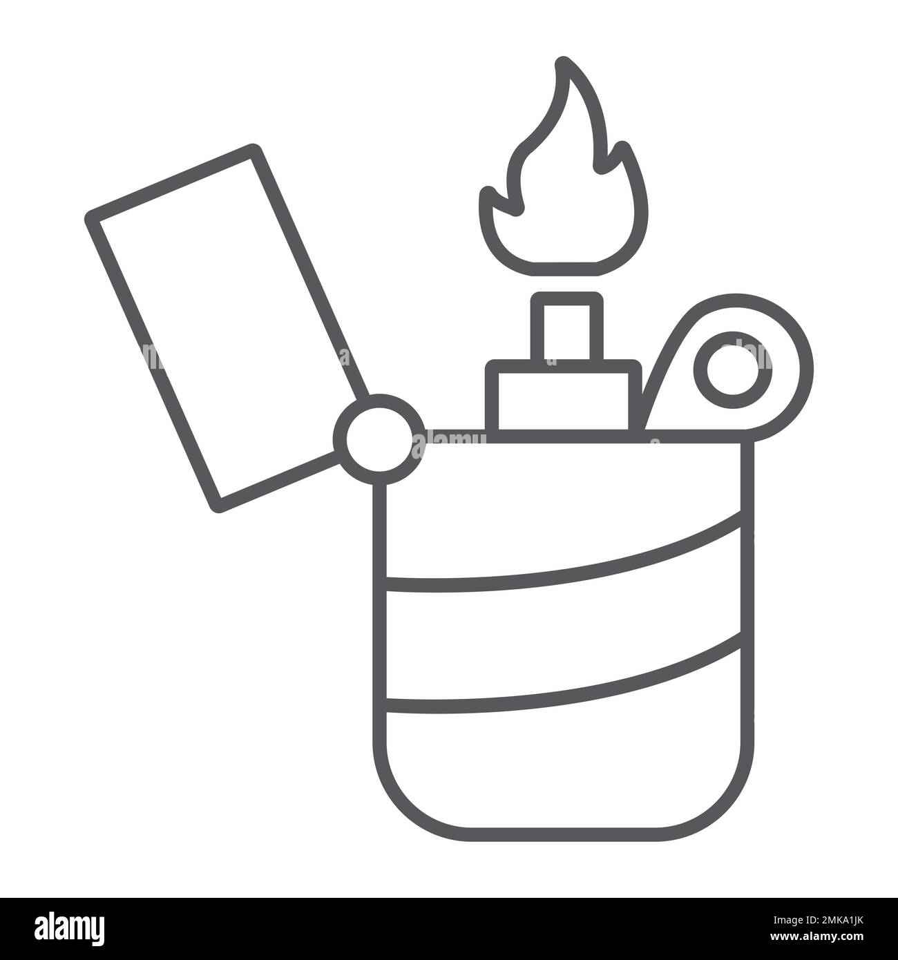 Lighter thin line icon, fire and burn, flame sign, vector graphics, a ...