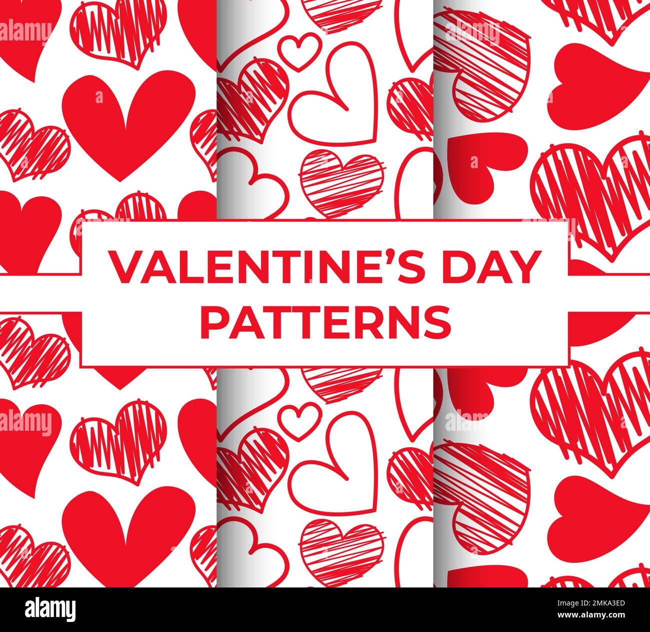 Collection Of Handdrawn Doodle Patterns For Valentines Day Vector ...