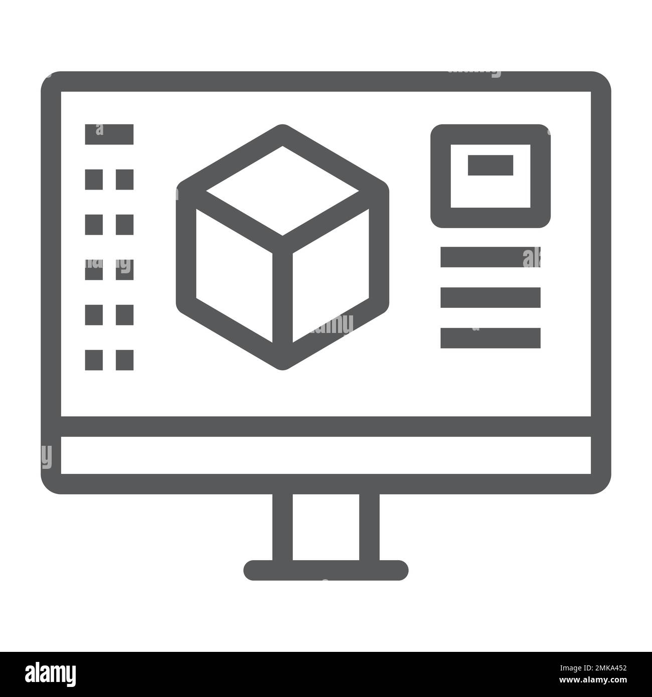 3d design line icon, model and computer, 3d modeling sign, vector graphics, a linear pattern on ...