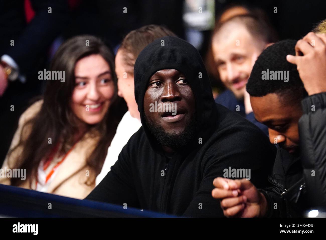 Rapper Stormzy is seen ringside at the OVO Arena Wembley, London ...
