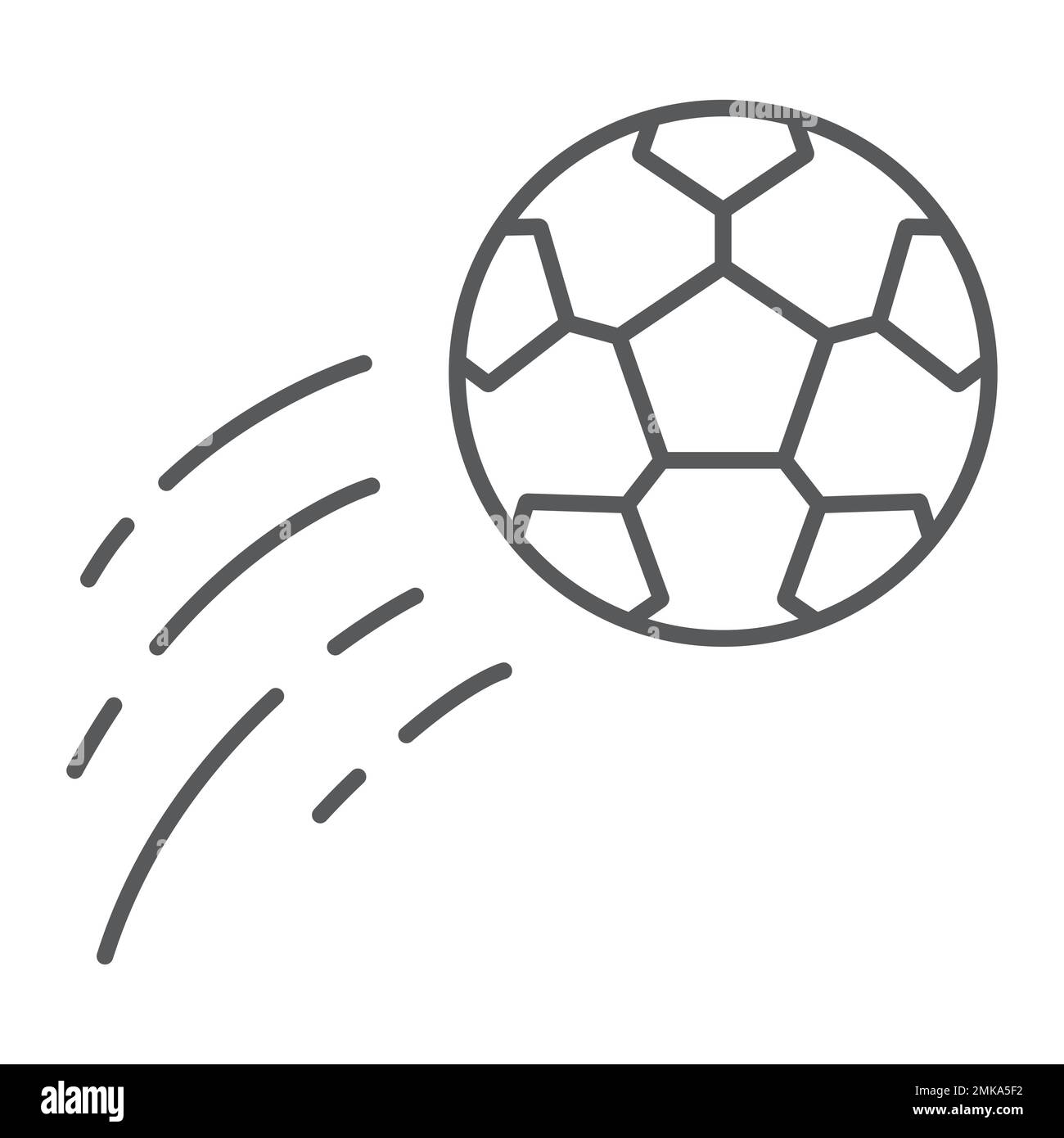 Flying soccer ball thin line icon, game and sport, football sign ...
