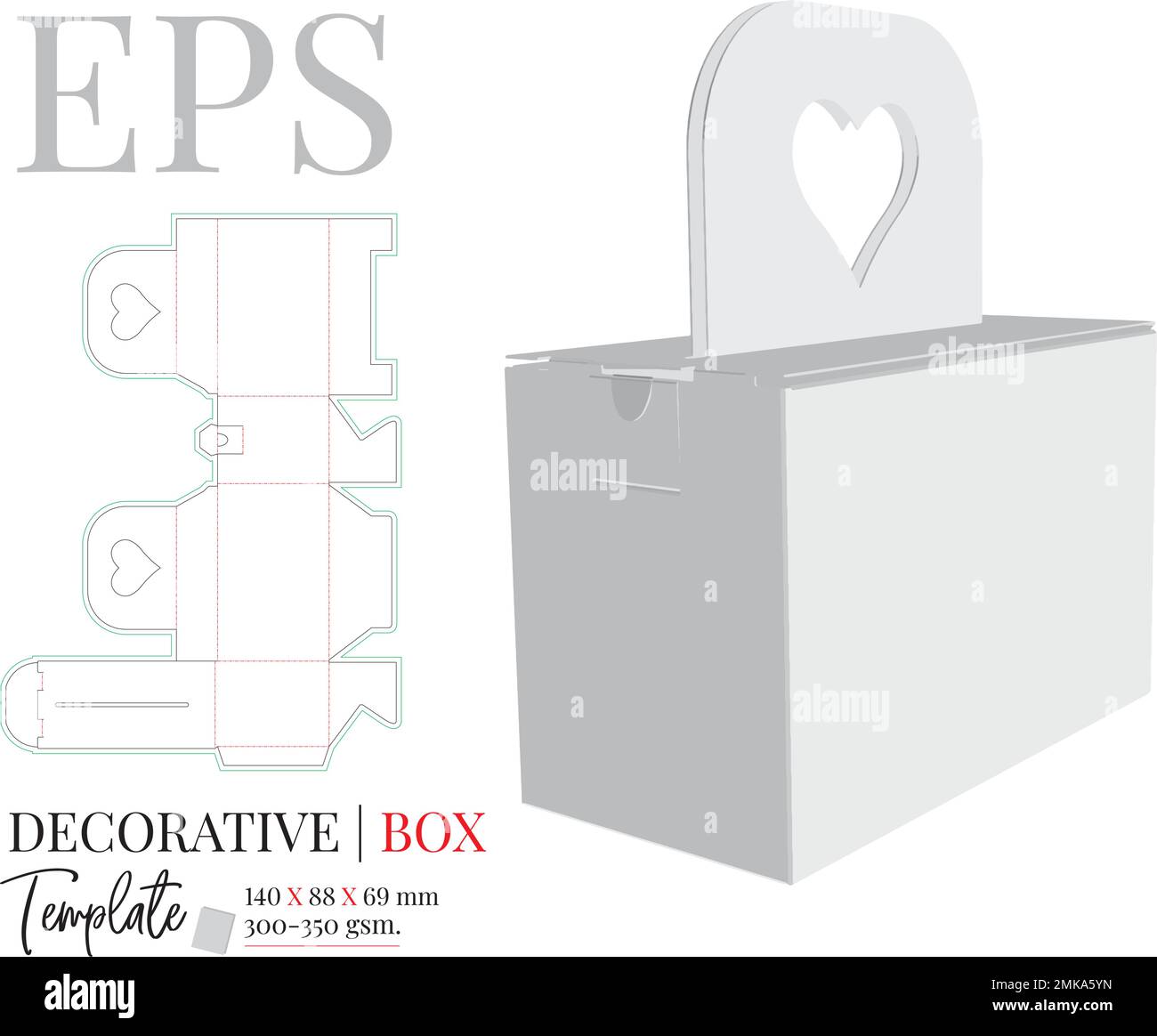 Decorative Box die cut template with handle heart, vector. White, clear ...