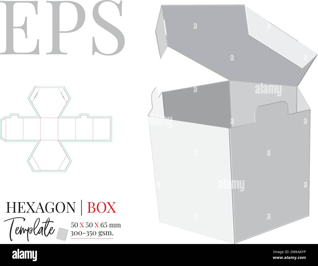 Hexagon Box die cut template, vector. White, clear, blank, isolated ...