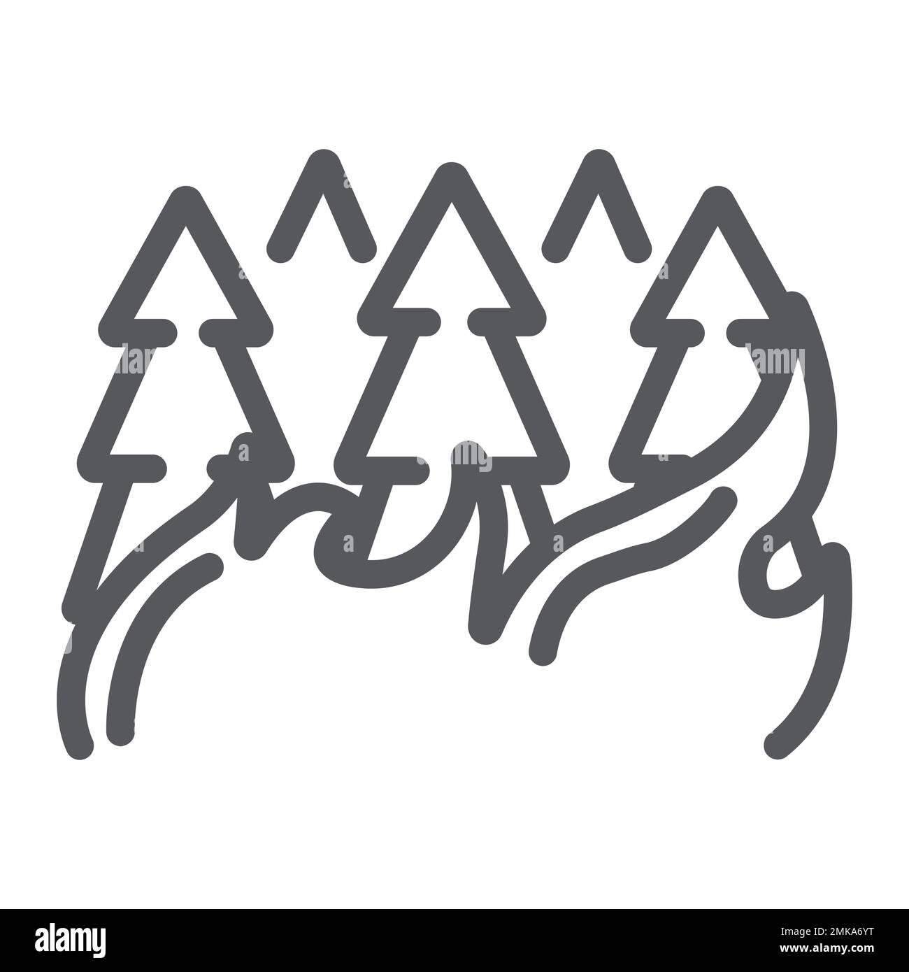 Forest on fire line icon, burn and disaster, burning trees sign, vector ...