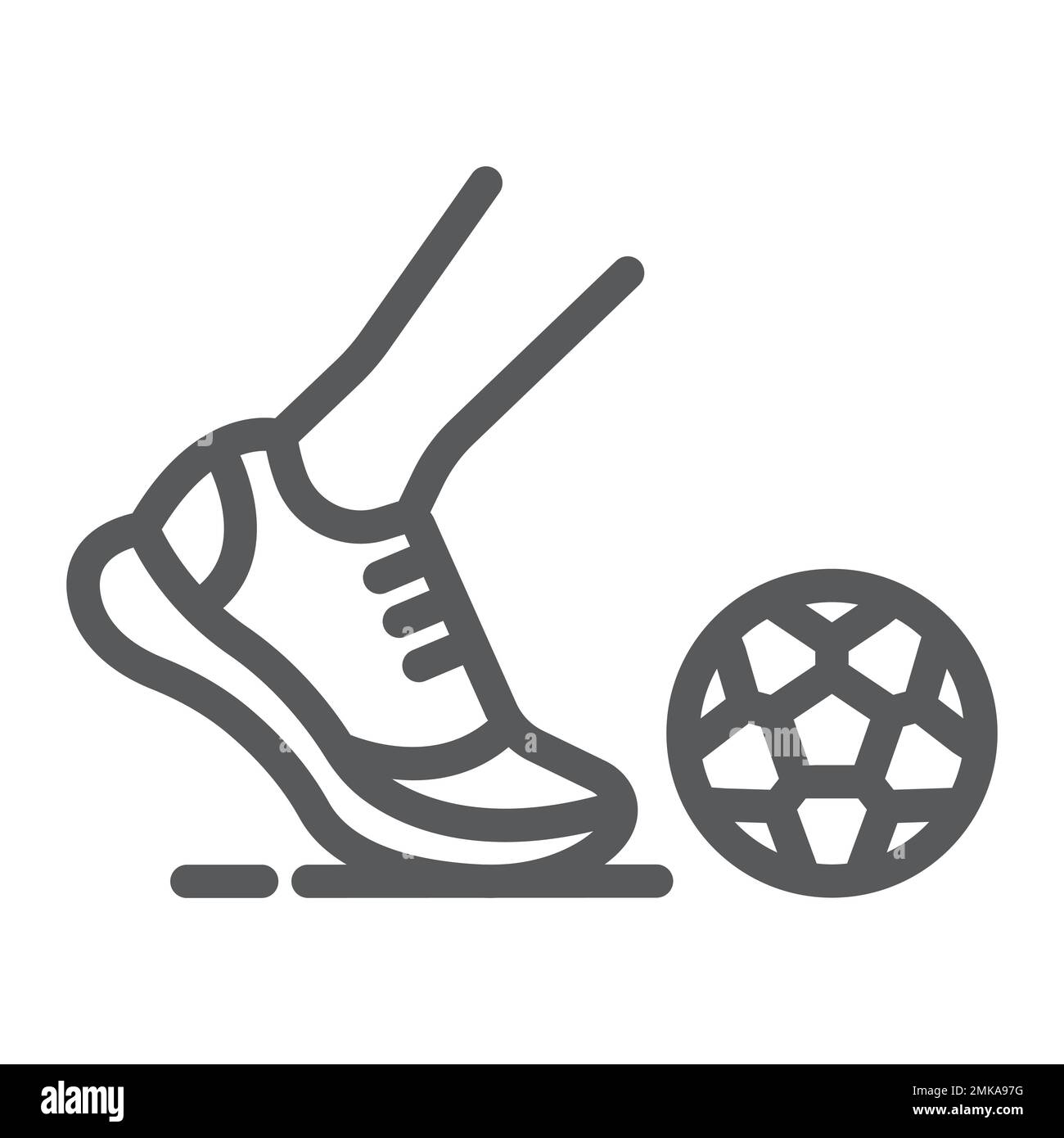 Kickball line icon, football and play, foot with ball sign, vector ...