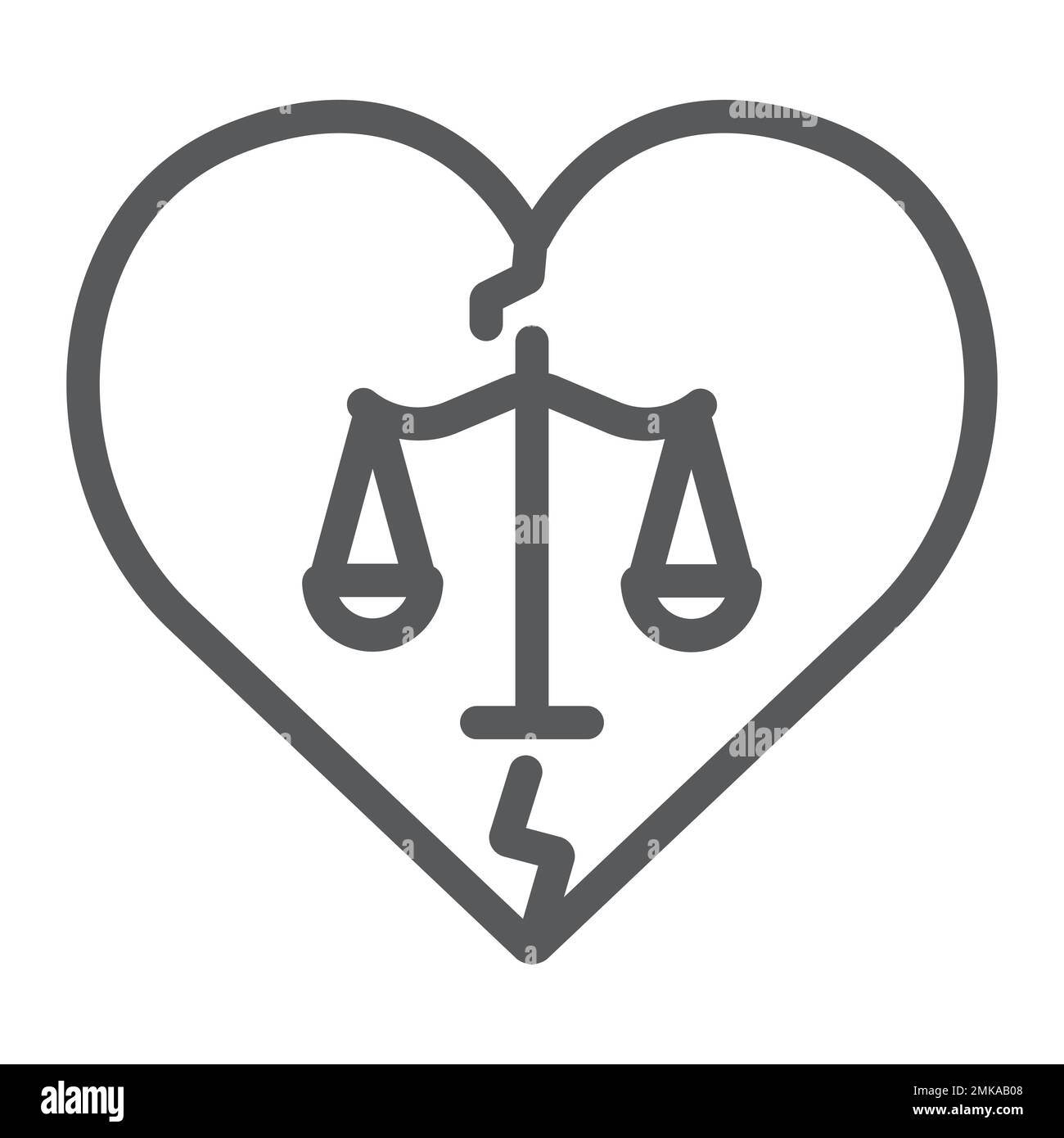 Divorce line icon, law and marriage, broken heart sign, vector graphics ...