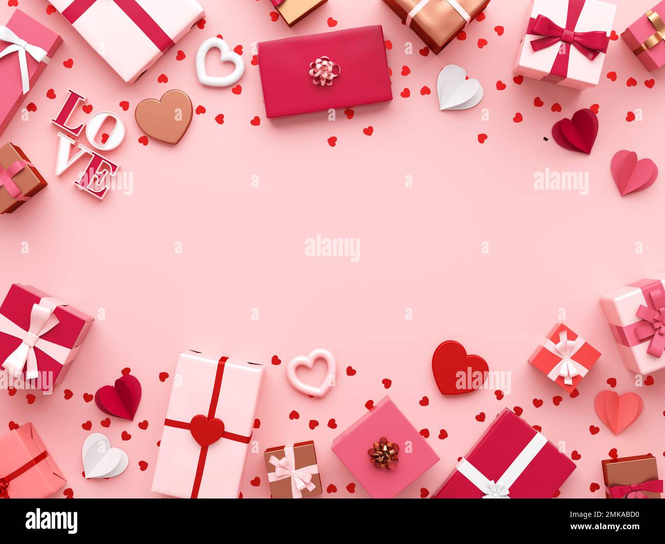 Valentines elegant greeting card template with gifts and hearts on a ...