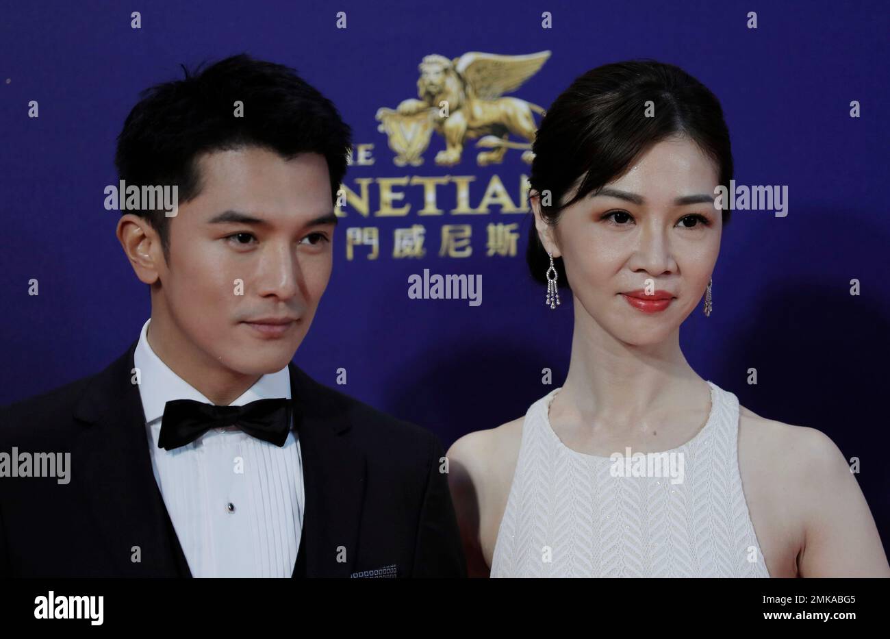 Taiwan actress Hsieh Ying-hsuan, right, and actor Roy Chiu pose on the ...