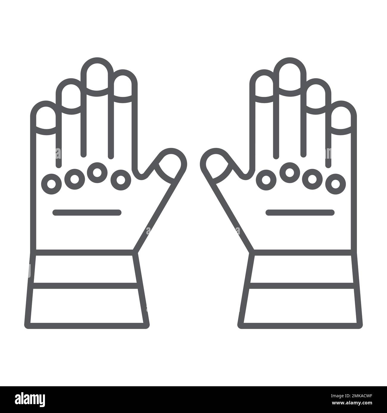 Firefighter gloves thin line icon, clothes and protection, rubber gloves sign, vector graphics ...