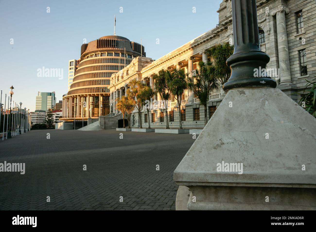 New Zealand Parliament and iconic Beehive building in Wellington Stock ...