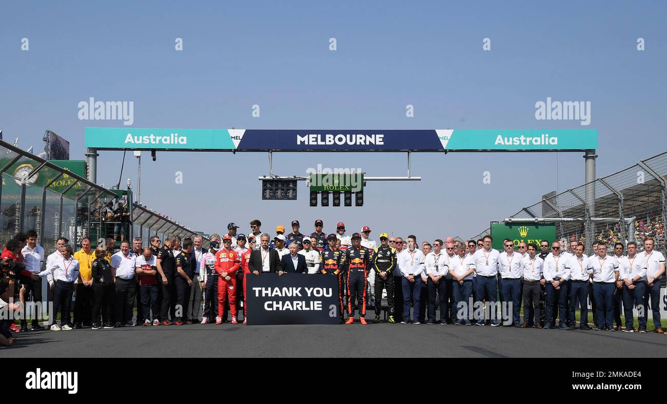 The drivers pose with members of the FIA for a group photo and tribute ...