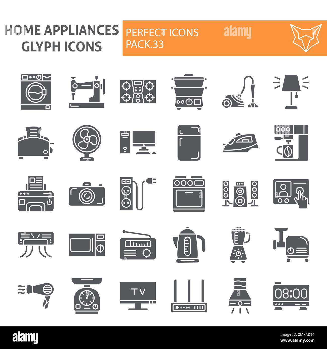 Home appliances glyph icon set, household symbols collection, vector sketches, logo ...