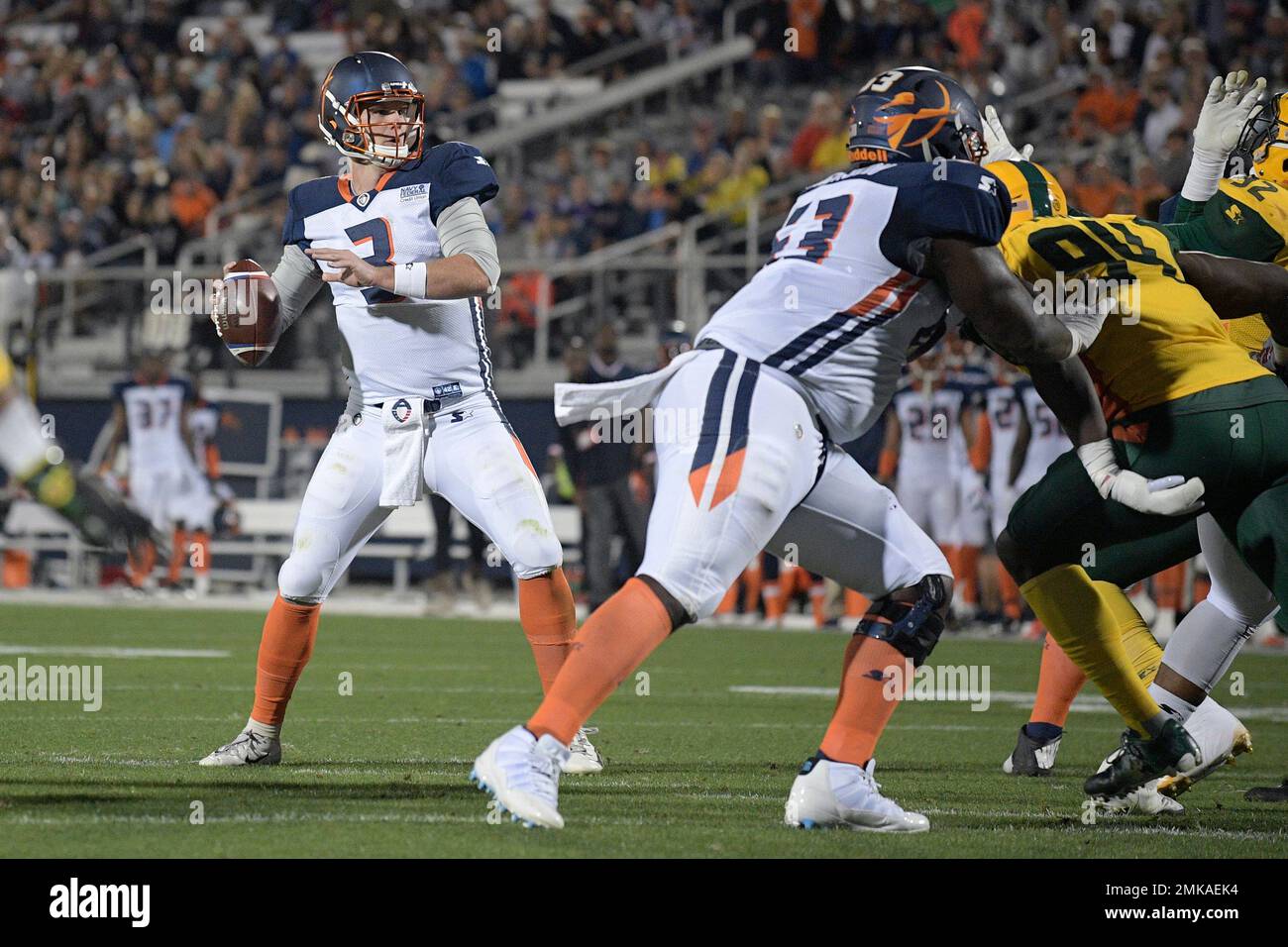 Orlando Apollos quarterback Garrett Gilbert (3) sets up to throw a pass ...