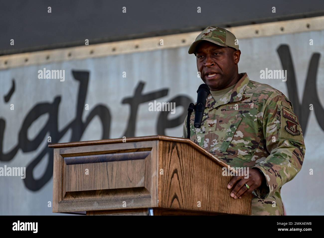 Col. Henry ‘Wolf’ Jeffress, III, 8th Fighter Wing commander, gives ...