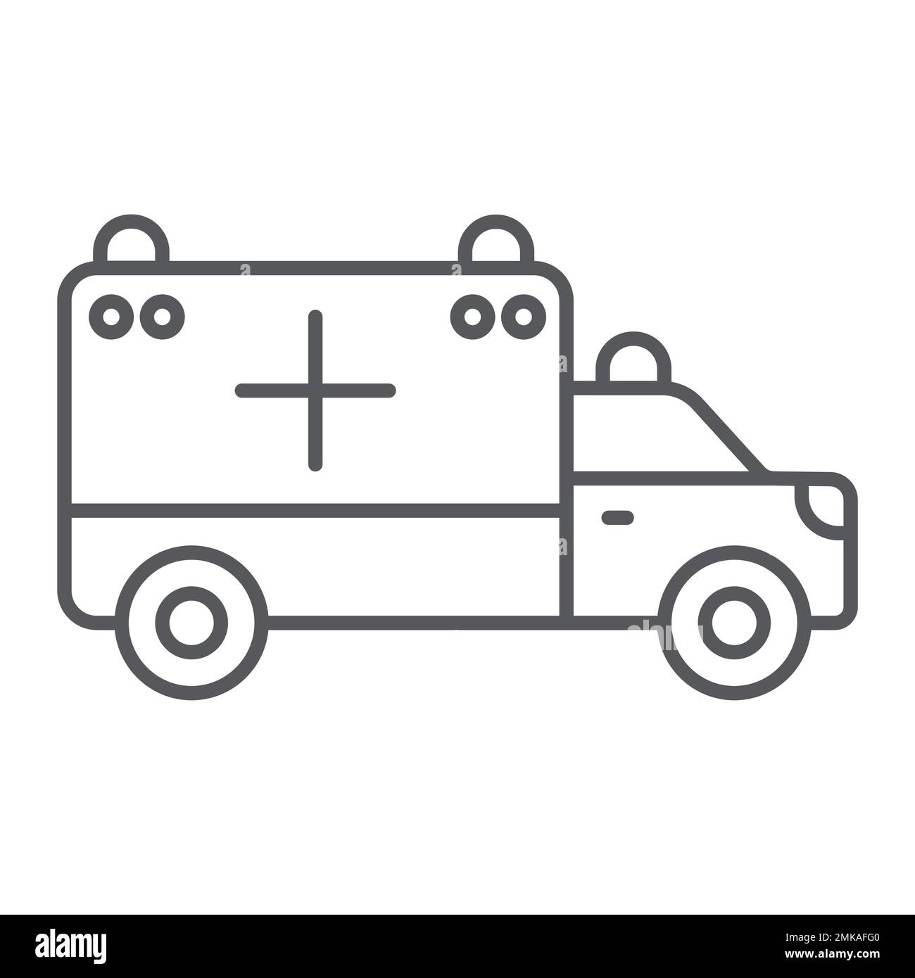 Ambulance thin line icon, transport and drive, emergency car sign, vector graphics, a linear ...