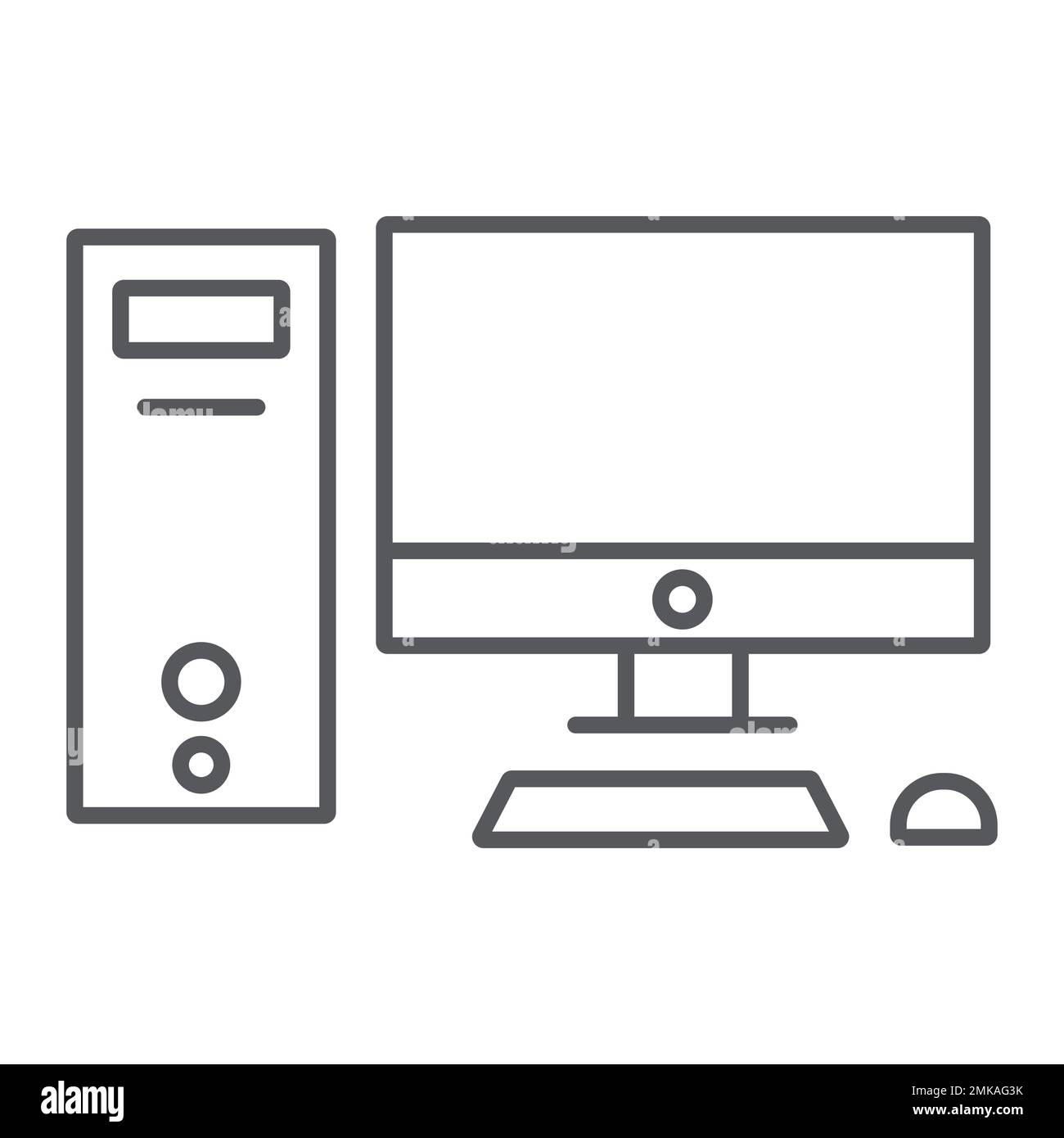 Computer thin line icon, desktop and monitor, pc sign, vector graphics ...