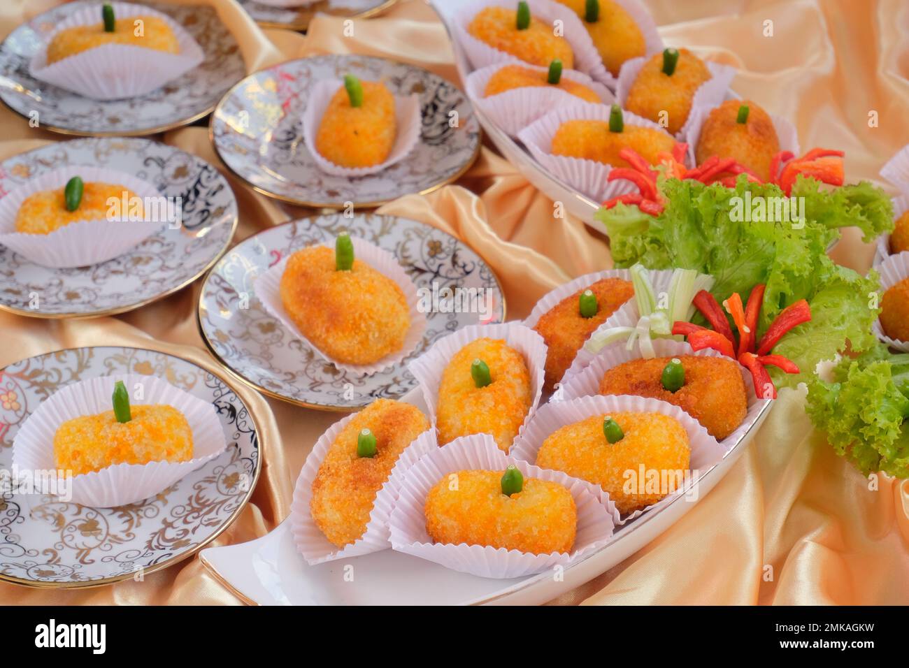 Kroket kentang is a traditional snack from Indonesia. served in wooden ...