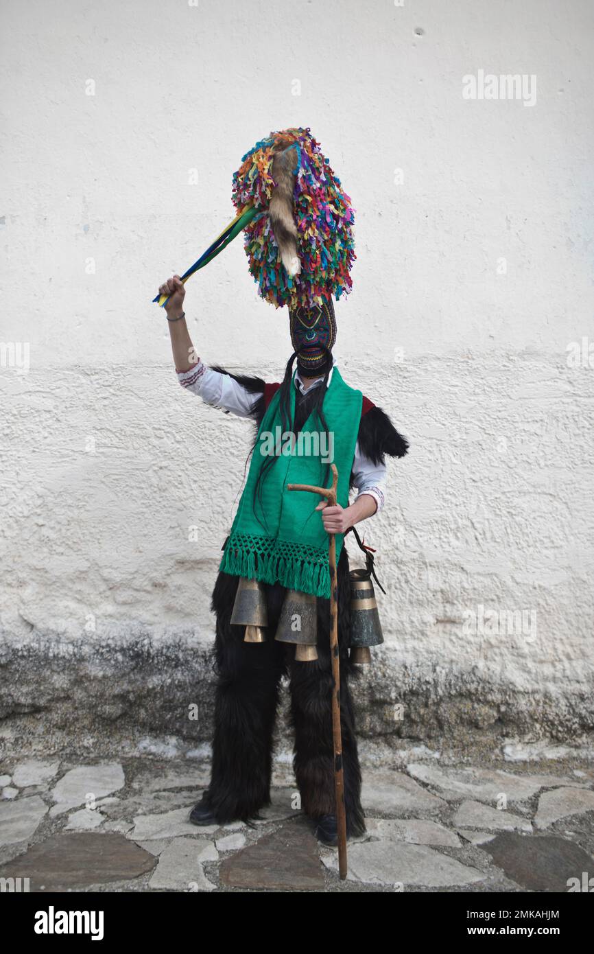 In this Monday March 11, 2019 photo a man wearing a mask that includes ...