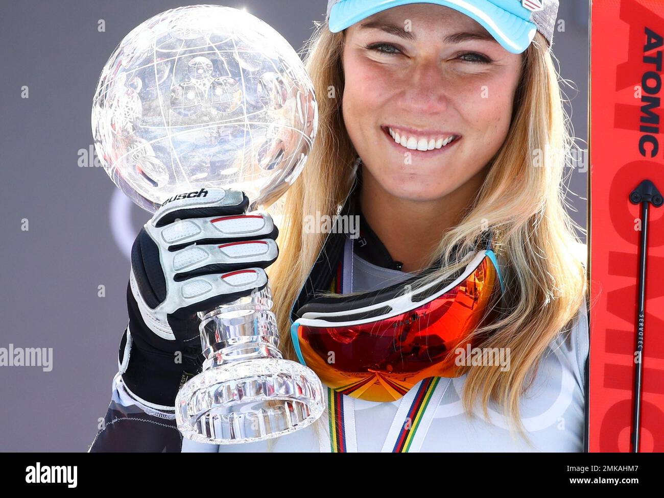 United States' Mikaela Shiffrin holds the women's World Cup slalom ...