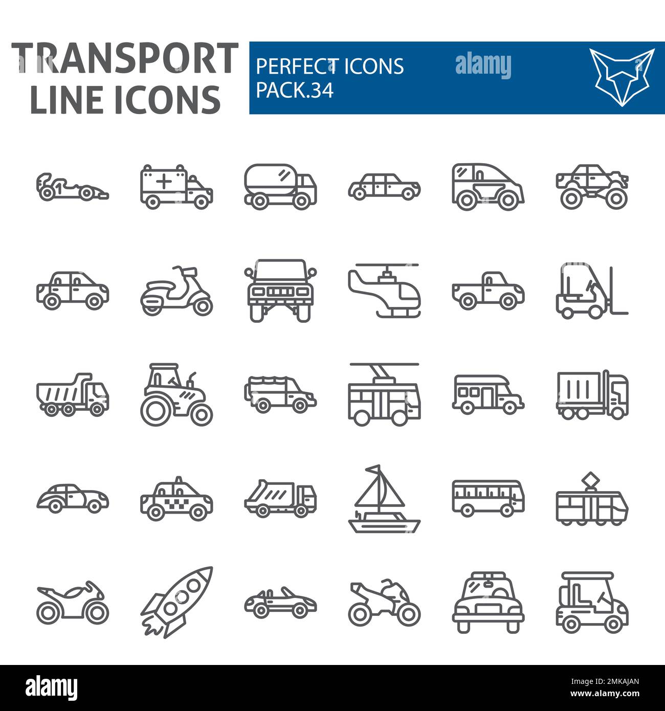 Transport line icon set, vehicle symbols collection, vector sketches, logo illustrations ...