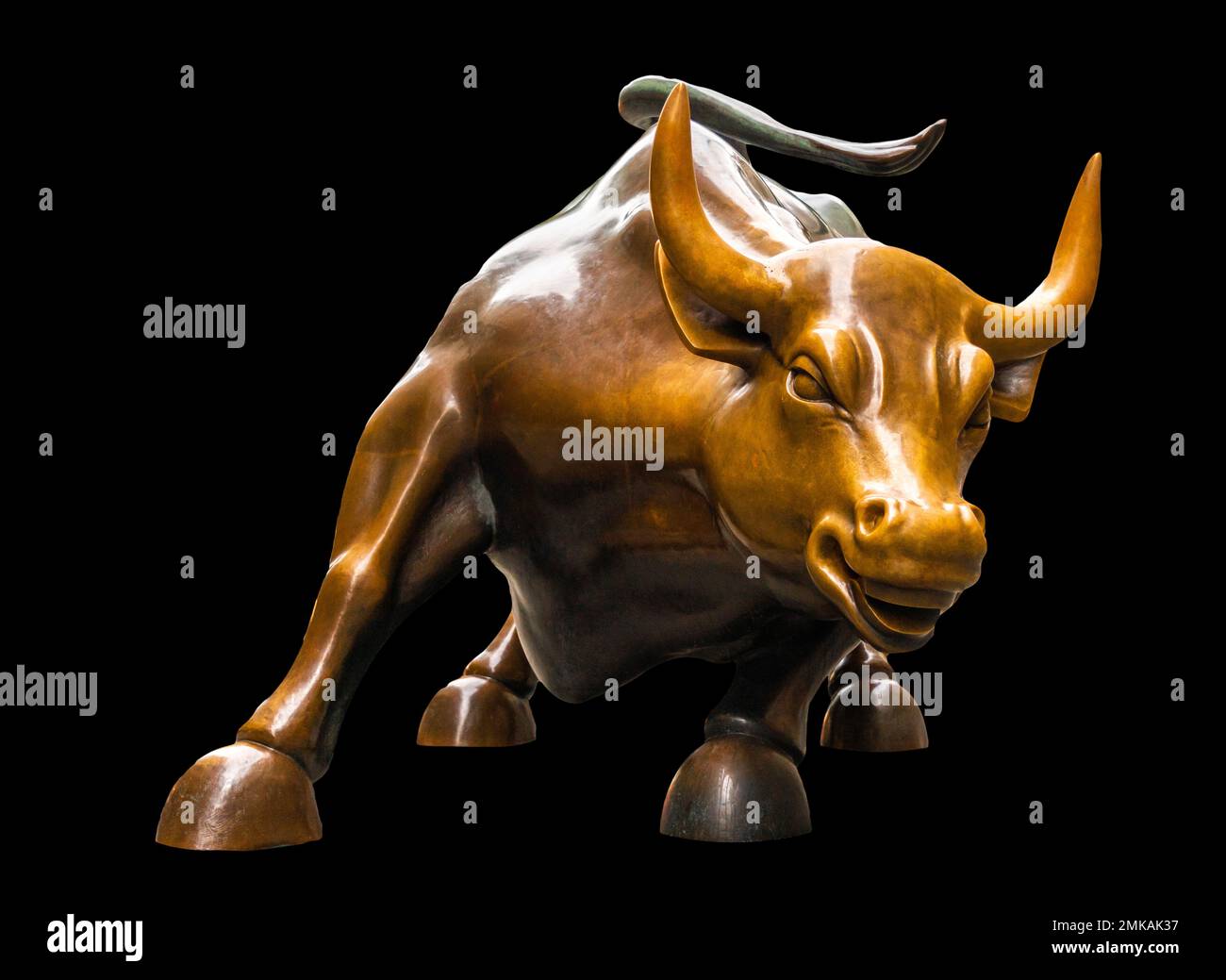 Bull stock trading symbol in Lower Manhattan on Wall street, isolated ...