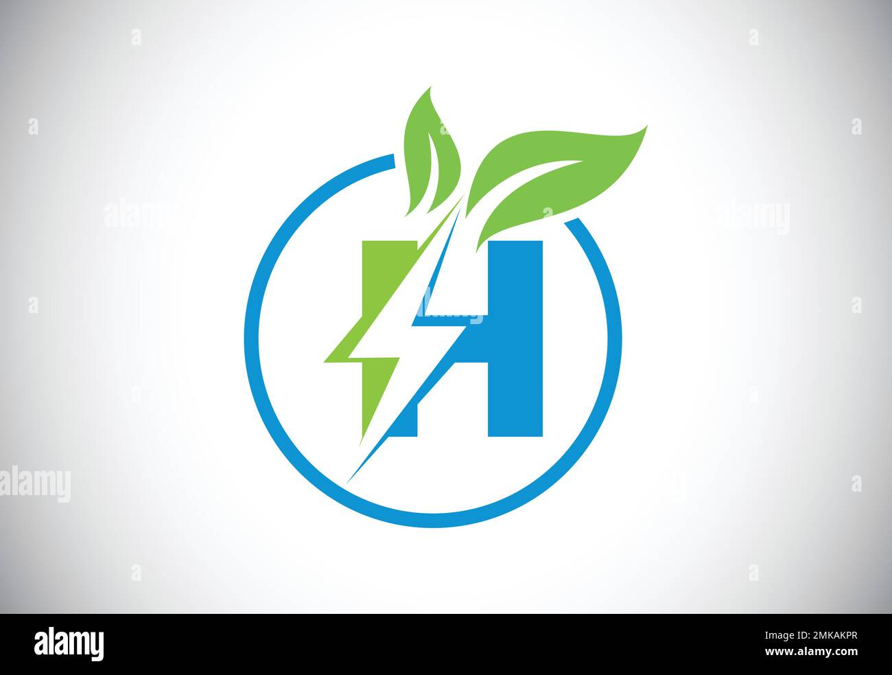 Initial H letter thunderbolt leaf circle or eco energy saver icon. Leaf and thunderbolt icon ...