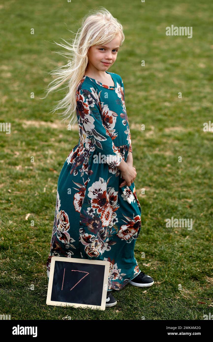 Kayleena Duvall, 6, of Baltimore, Md., stands for a portrait before a ...