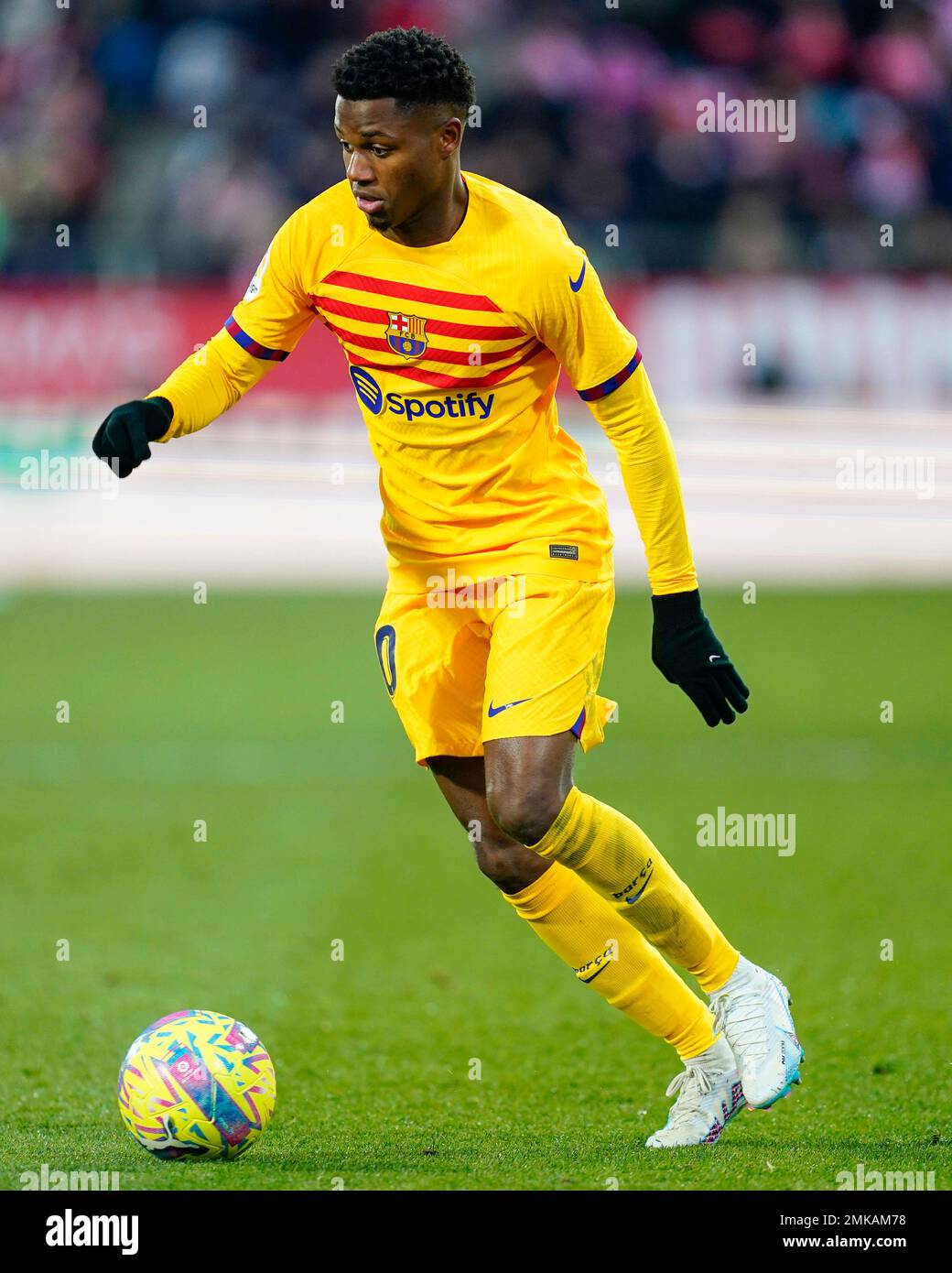 Ansu Fati of FC Barcelona during the La Liga match between Girona FC and FC Barcelona played at ...