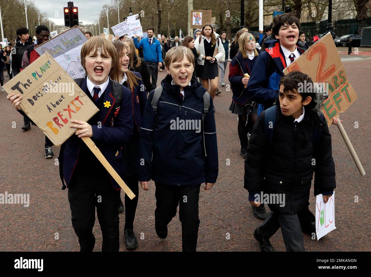 Youngsters march down The Mall as they take part in a student climate ...