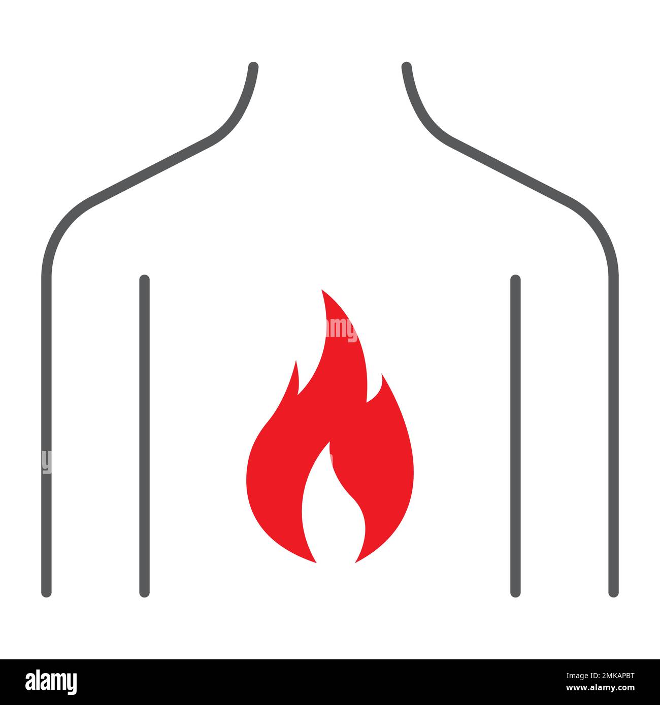 Chest pain thin line icon, body and pain, heartburn sign, vector ...