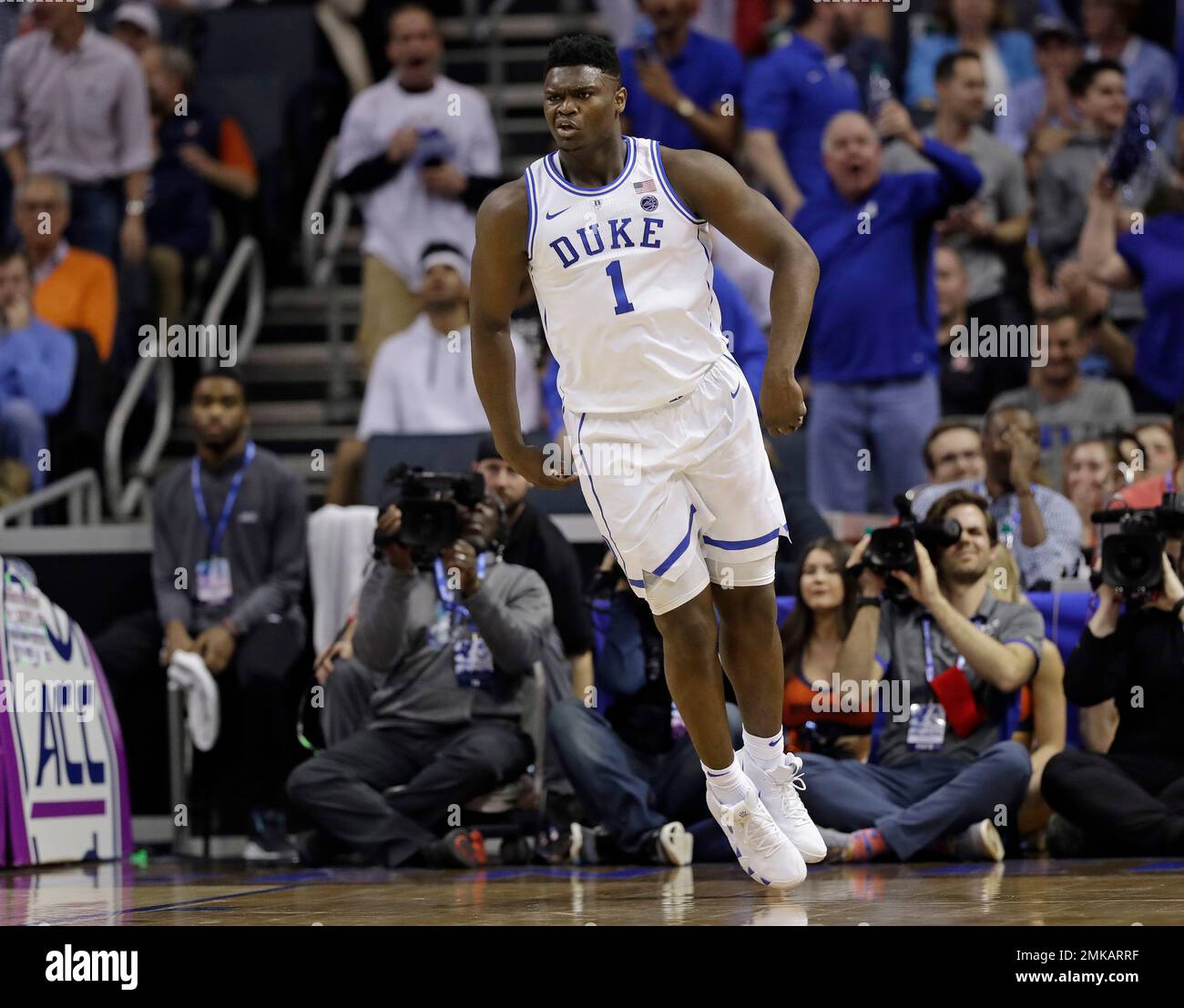 Duke's Zion Williamson (1) reacts after a dunk against Syracuse during ...