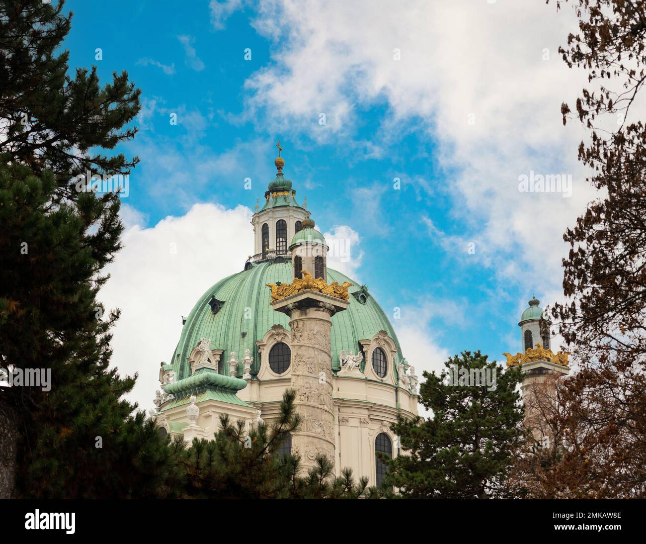 Domes and columns of the Karlskirche church in Vienna against the ...