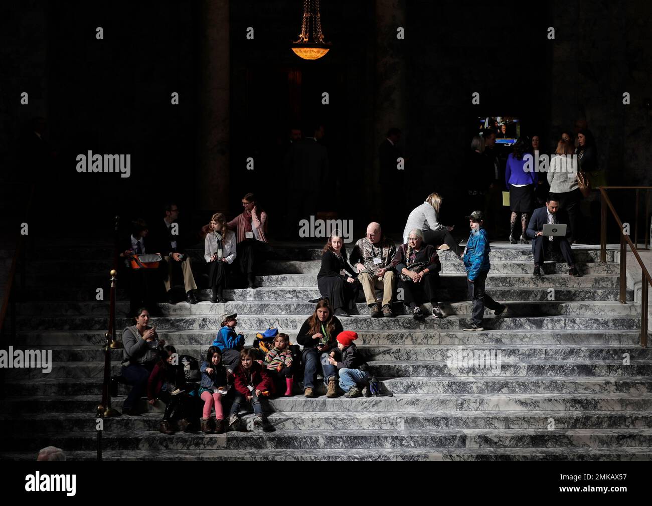 In this Tuesday, March 12, 2019 photo, visitors to the rotunda at the ...
