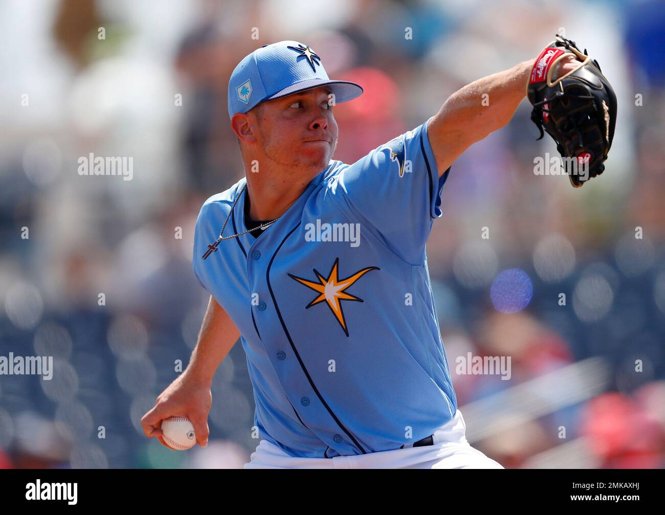 Tampa Bay Rays pitcher Emilio Pagan (15) works in the first inning of a ...