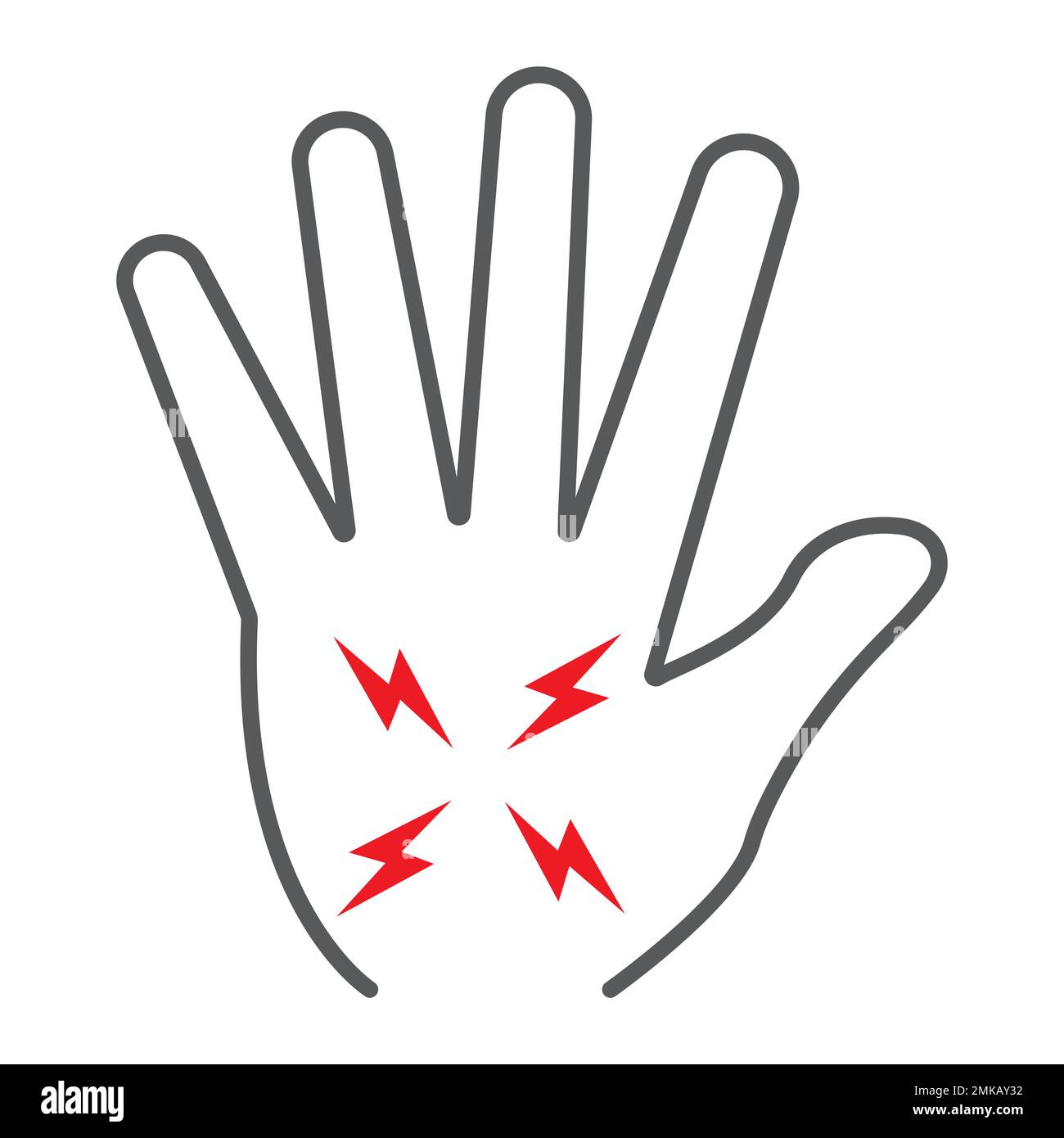 Hand pain thin line icon, body and pain, arm ache sign, vector graphics ...