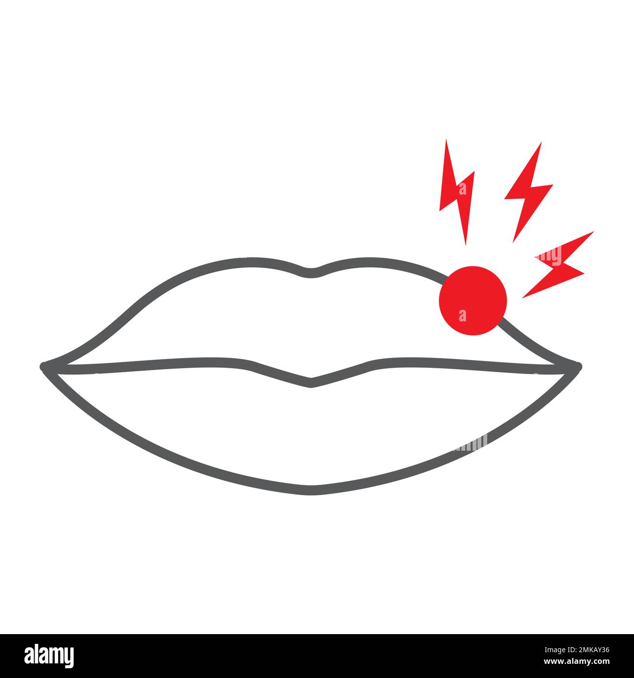 Lip pain thin line icon, body and painful, herpes sign, vector graphics ...