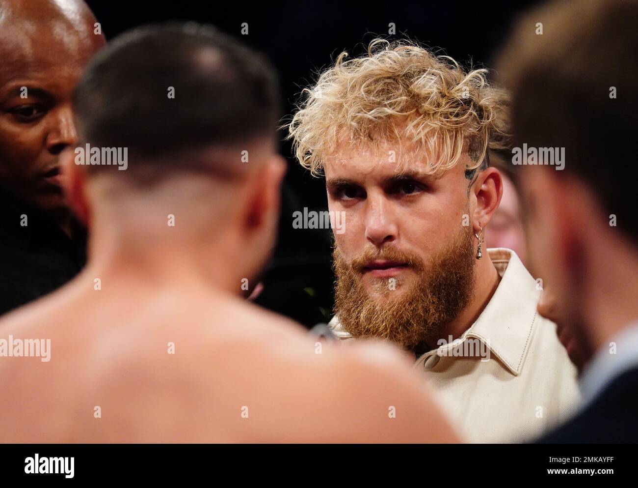 Jake Paul and Tommy Fury face off in the ring at the OVO Arena Wembley ...